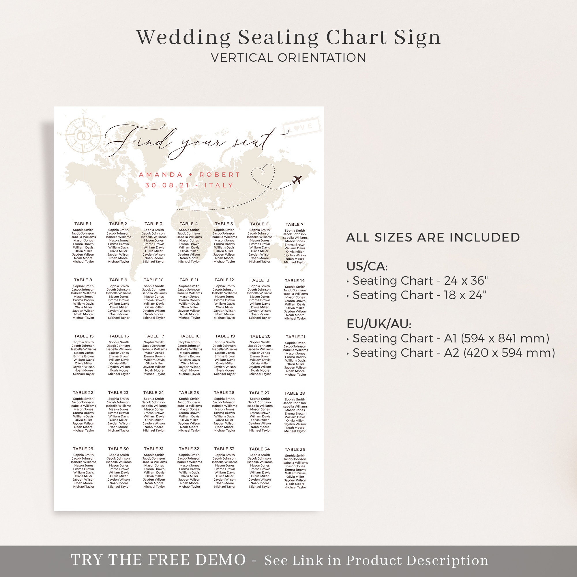 Sofia Guest Seating Chart Wedding Travel Seating Chart - Etsy