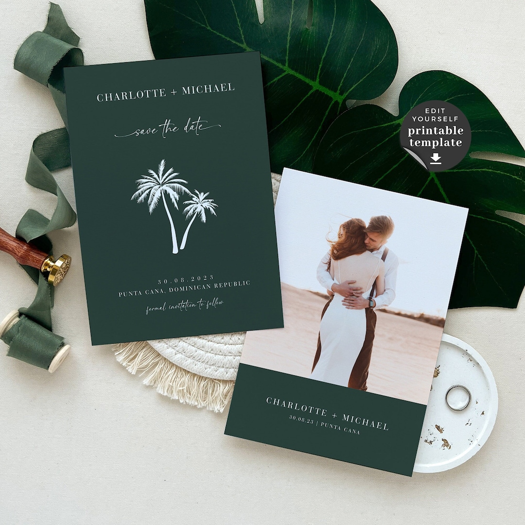 Palm Tree Save the Date Invitations, Tropical Save the Date Template, Hawaii Save the Date Beach ...