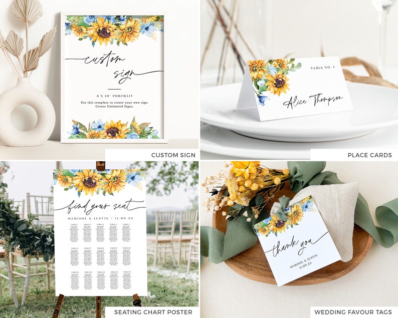 IVY Sunflower Wedding Invitation Template Bundle Summer - Etsy