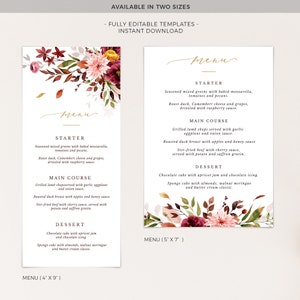 Ambra Menu Cards Template, Template for Menu Cards, Menu Cards Wedding ...