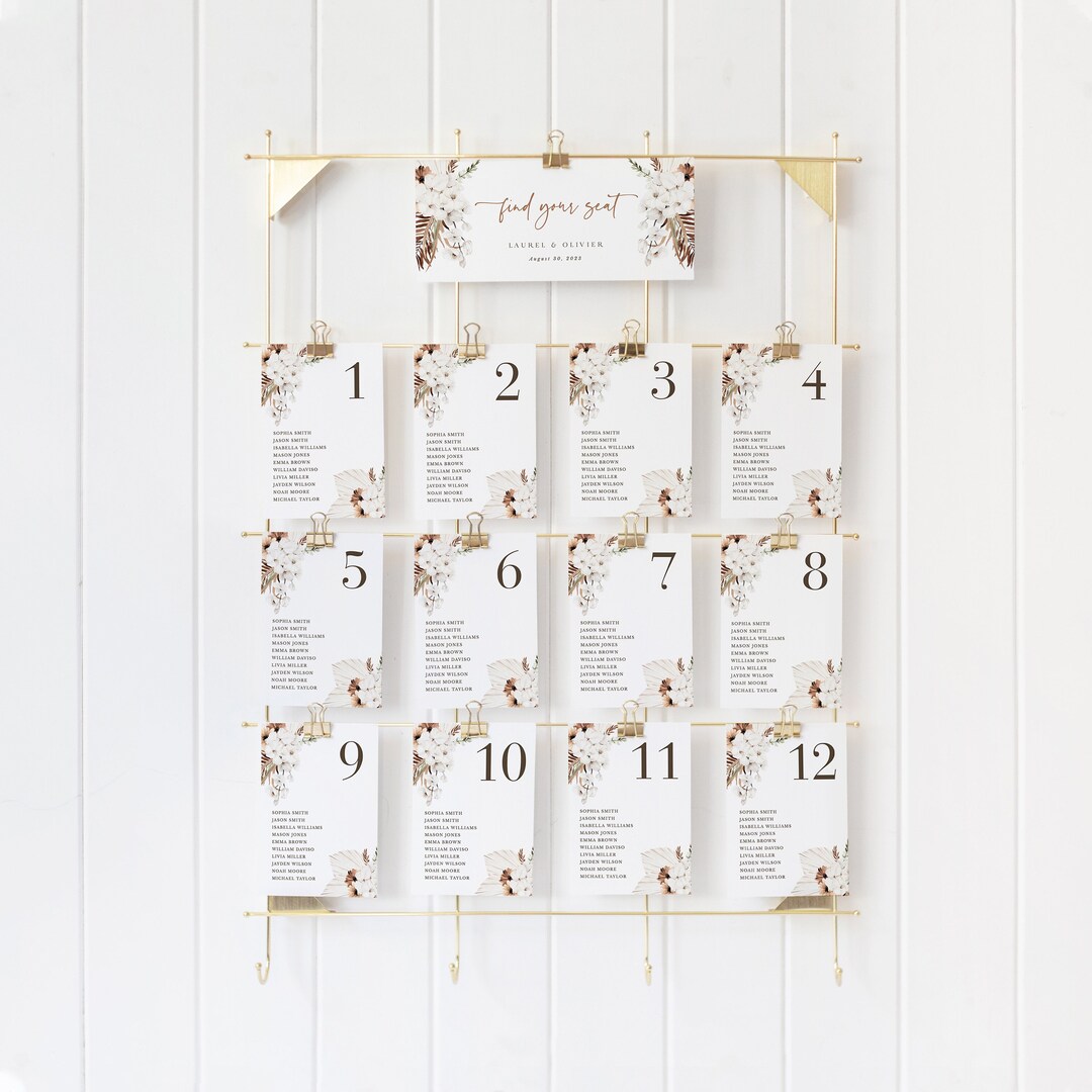 LAUREL Seating Chart Cards Boho, Rustic Wedding Seating Chart Cards ...