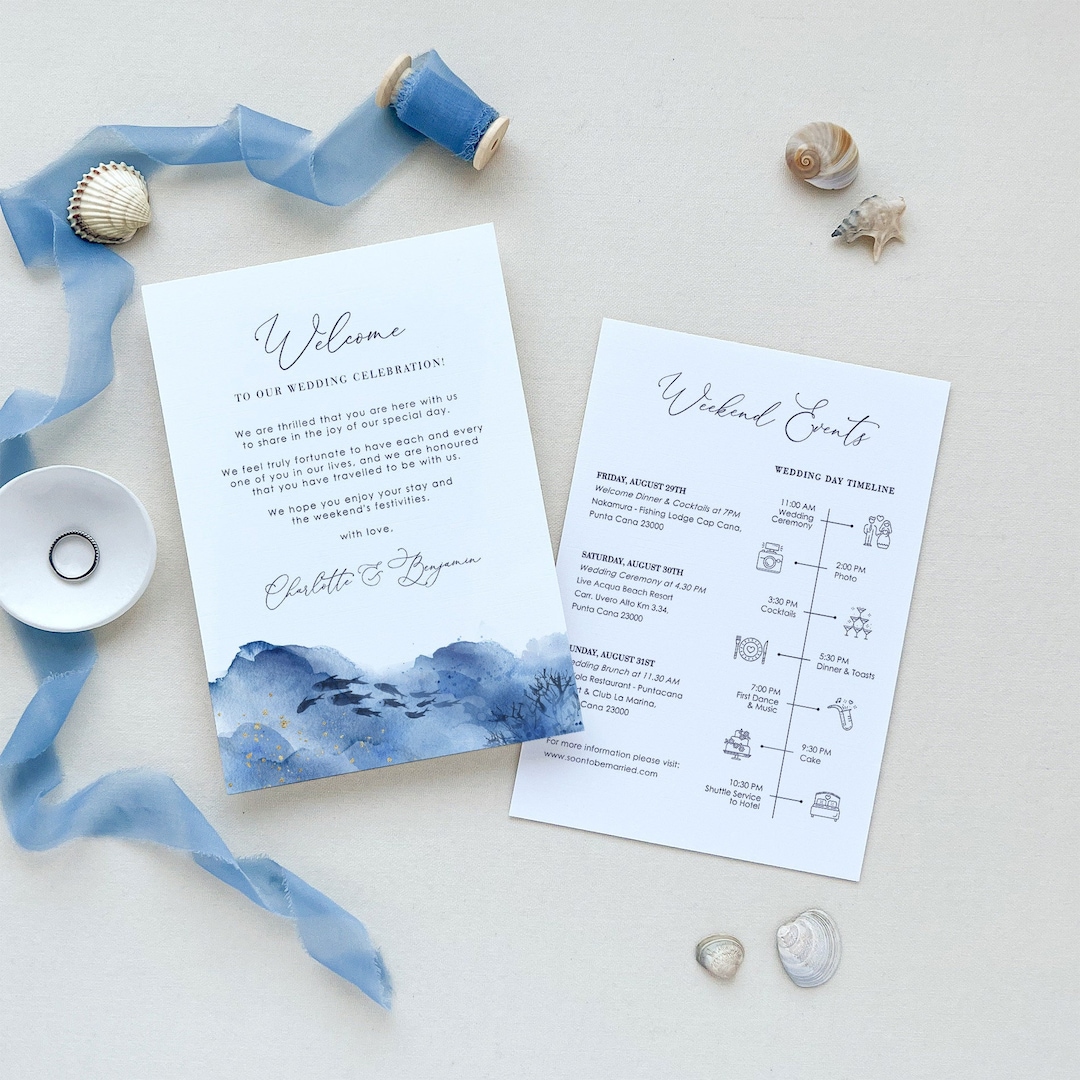 YLENIA Beach Wedding Itinerary Template for Guest, Ocean Wedding ...
