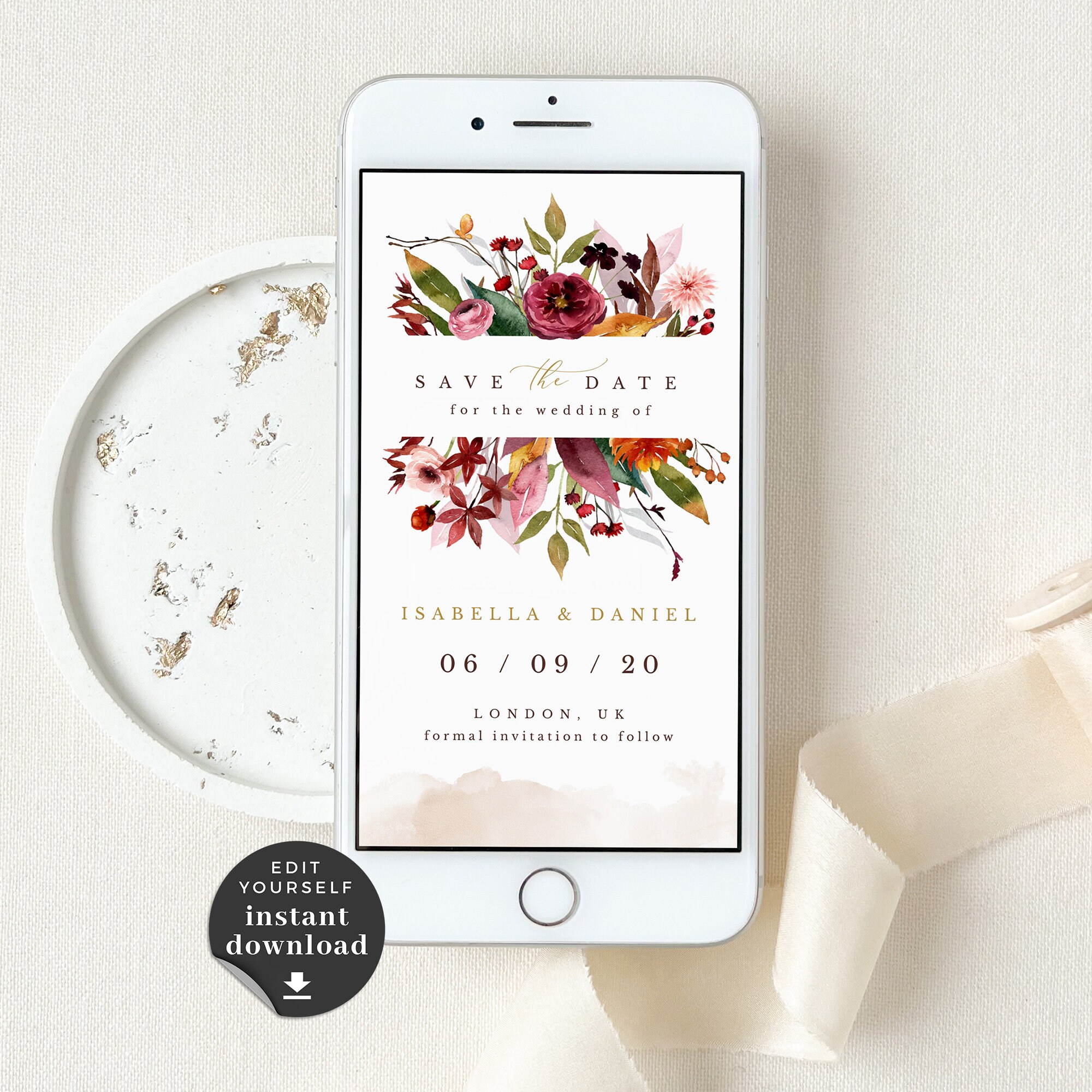 Ambra Fall Save the Date Digital Invitation Autumn Save the - Etsy