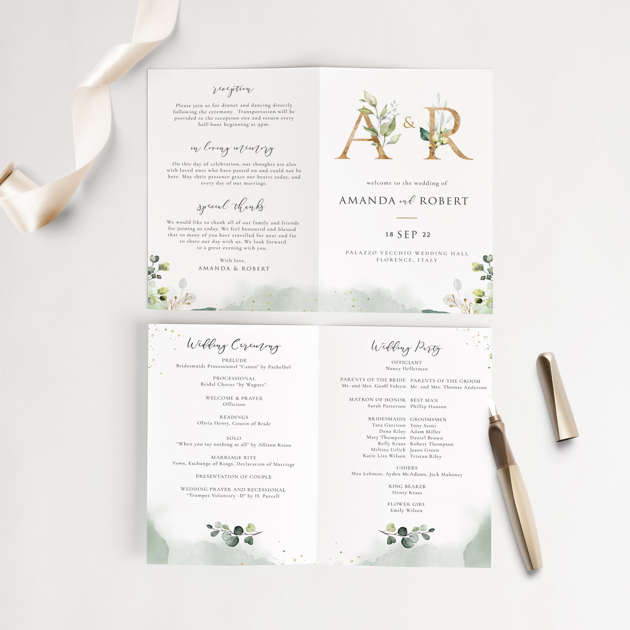 Flora Rustic Wedding Program Template Greenery Wedding | Etsy UK