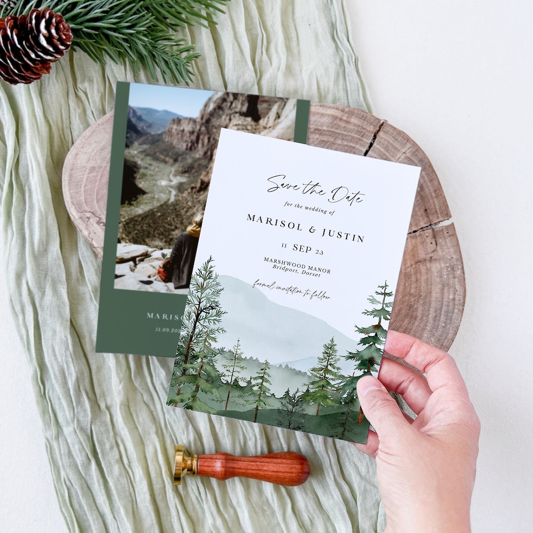 GAIA Printable Save the Date Forest, Mountains Save the Date Template ...