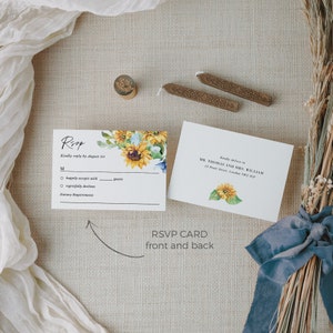 Ivy Rustic Wedding Invitation With Rsvp Template, Sunflower Wedding ...