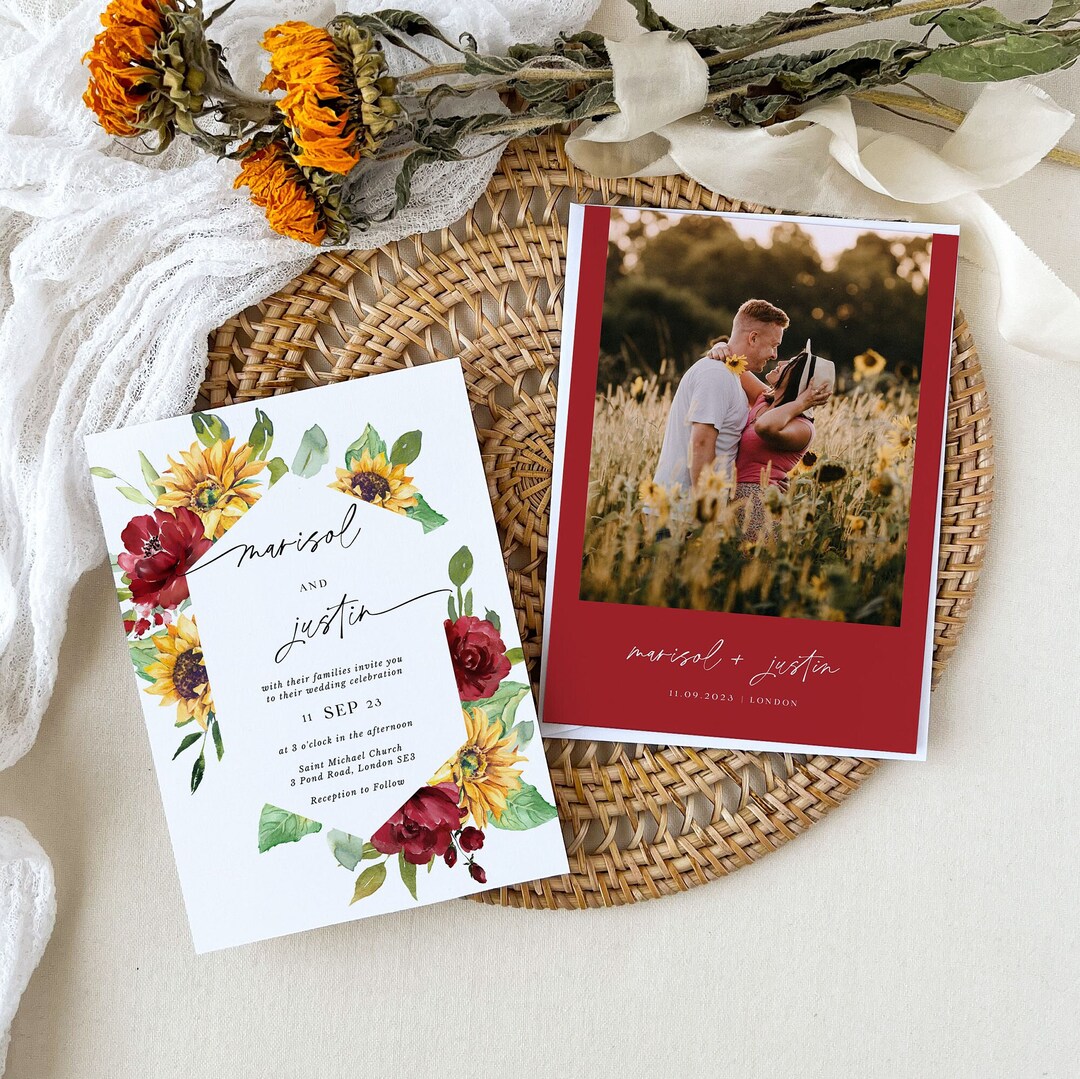 RUBY Sunflower Wedding Invitation Download, Rustic Wedding Invitation ...