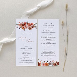 SCARLETT Boho Wedding Program Template Bifold, Fall Wedding Program Booklet Template, Floral ...