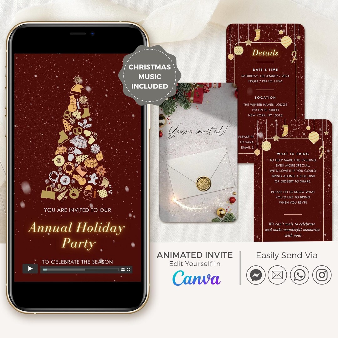 Company Christmas Party Invite Animated, Christmas Tree Invitation ...