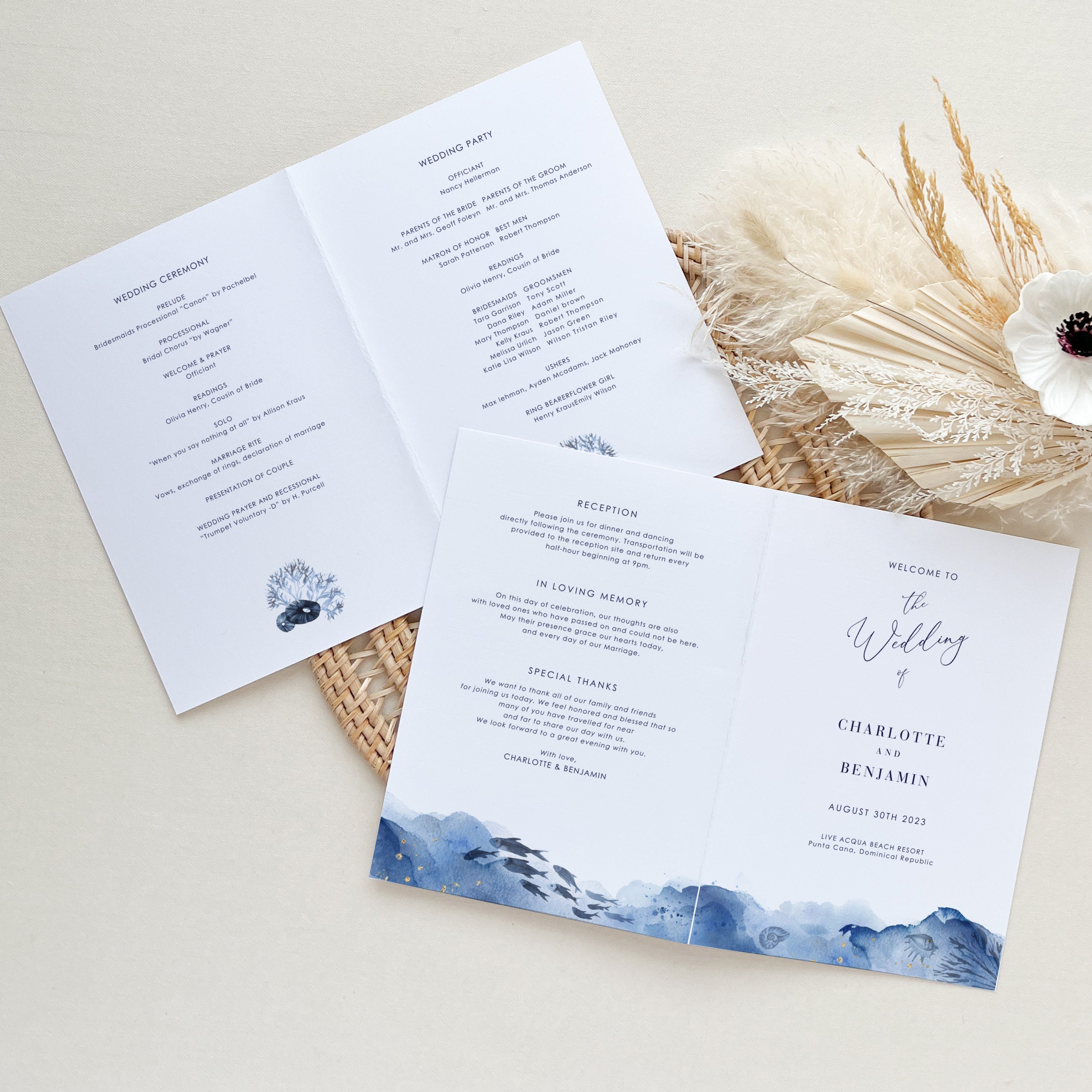YLENIA Beach Wedding Program Template Download, Printable Wedding ...