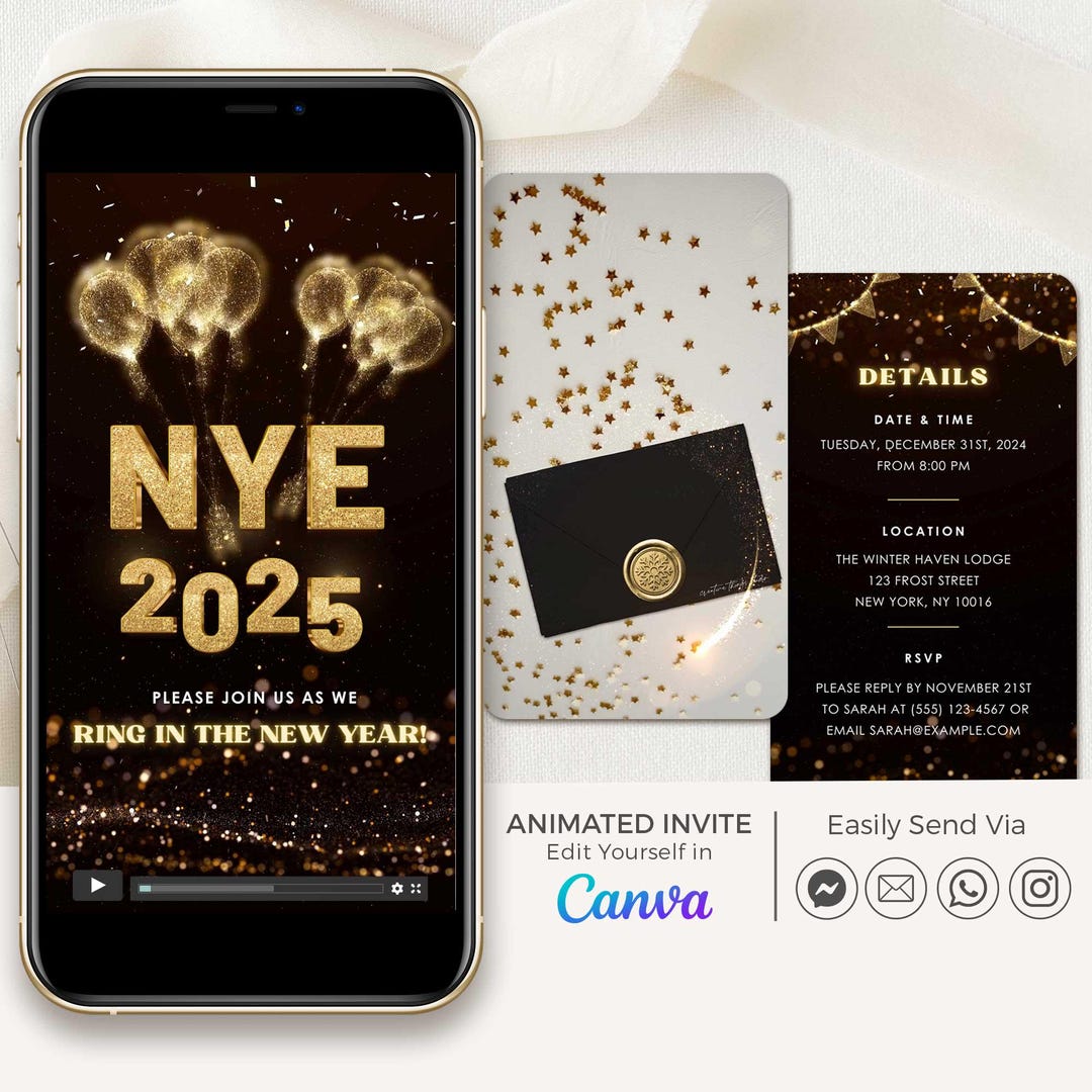 Nye 2025 Party Invitation, New Years Eve Invite Video, Digital New ...