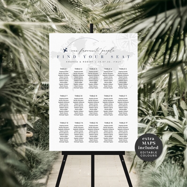 Printable Wedding Seating Chart Map Travel Seating Chart - Etsy