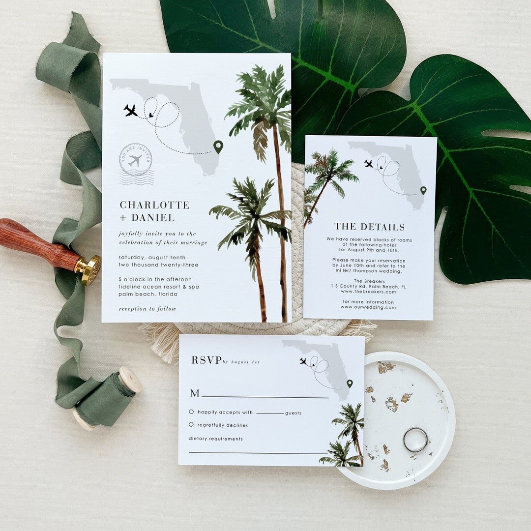 Destination Wedding Invitation Template Download, Palm Tree Wedding ...