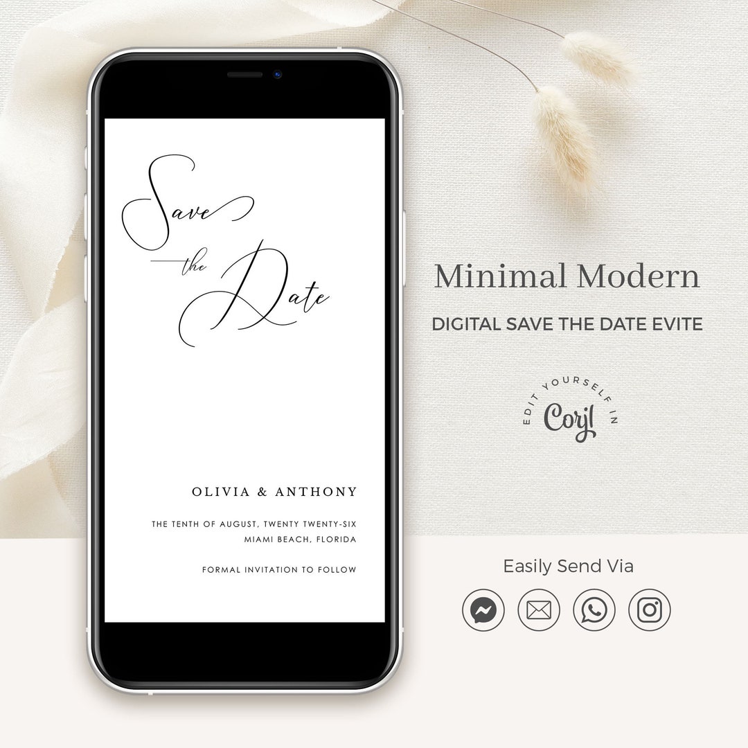ELLA Digital Save the Date Template, Black and White Save the Date ...