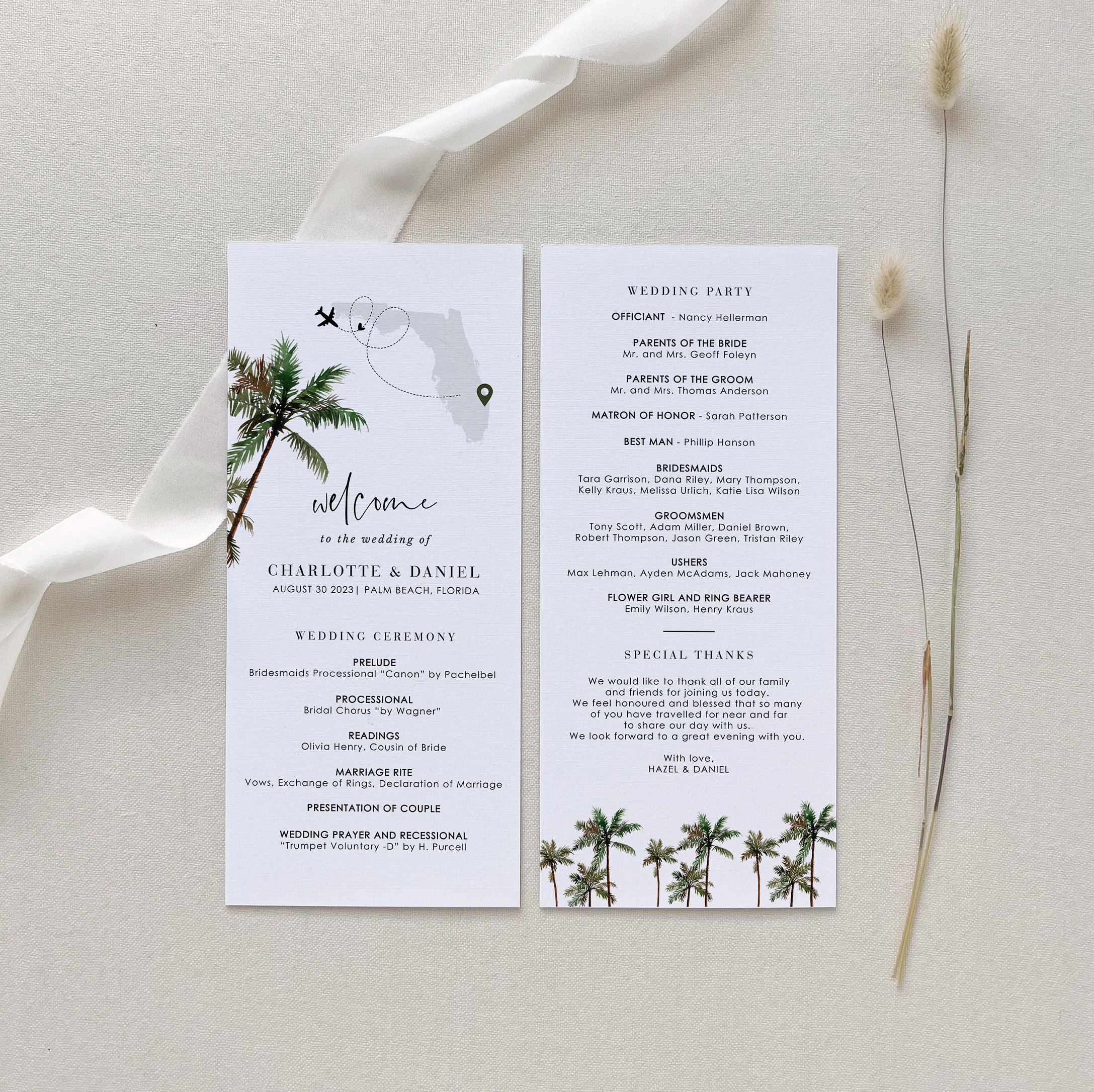Tropical Wedding Program Template, Destination Wedding Program Template ...
