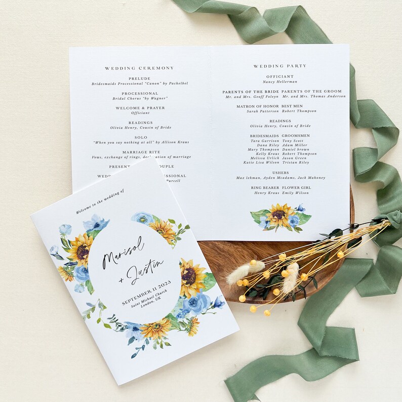 IVY Sunflower Wedding Program Template Bifold Rustic Wedding - Etsy