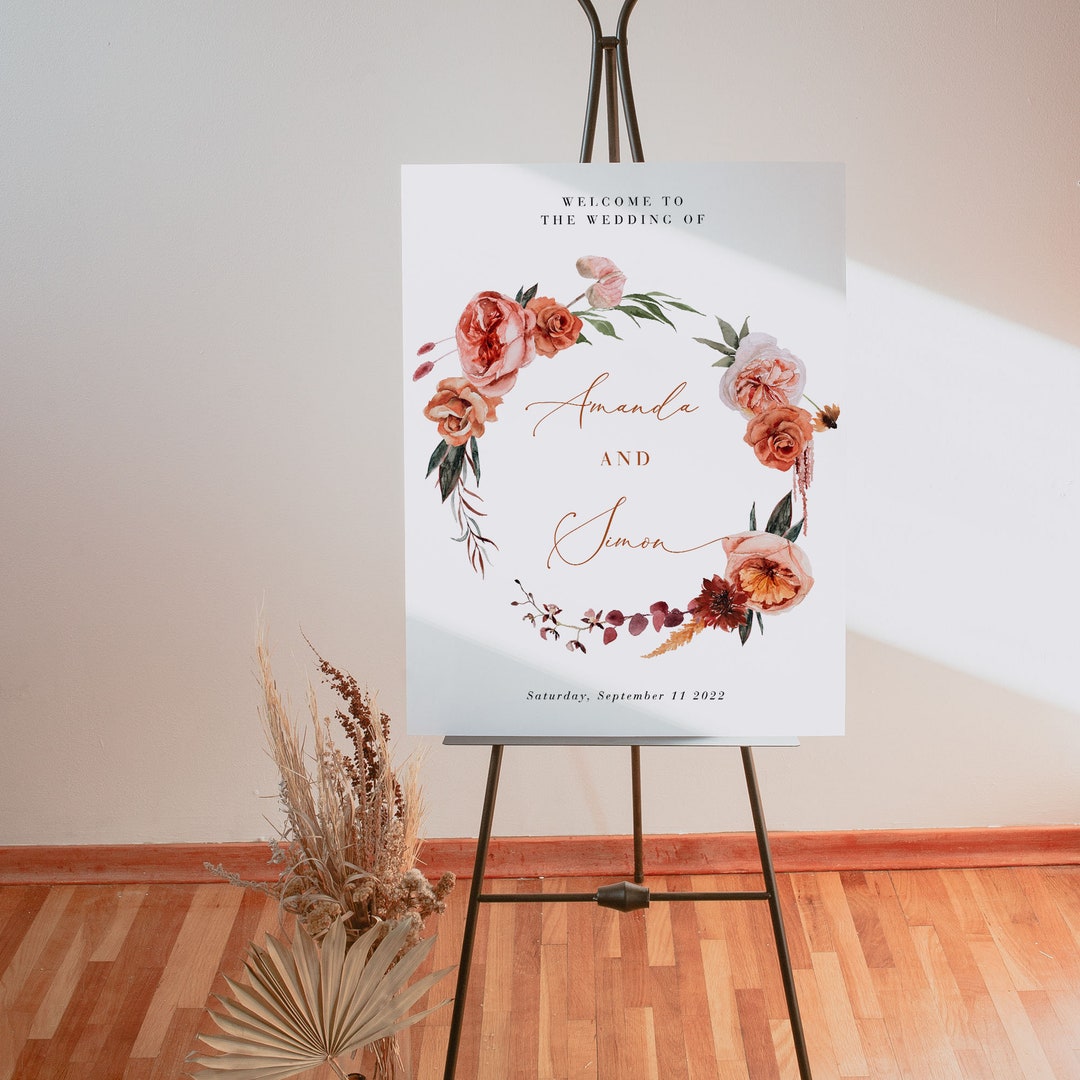 SCARLETT Boho Wedding Welcome Sign Template Floral, Burnt Orange ...