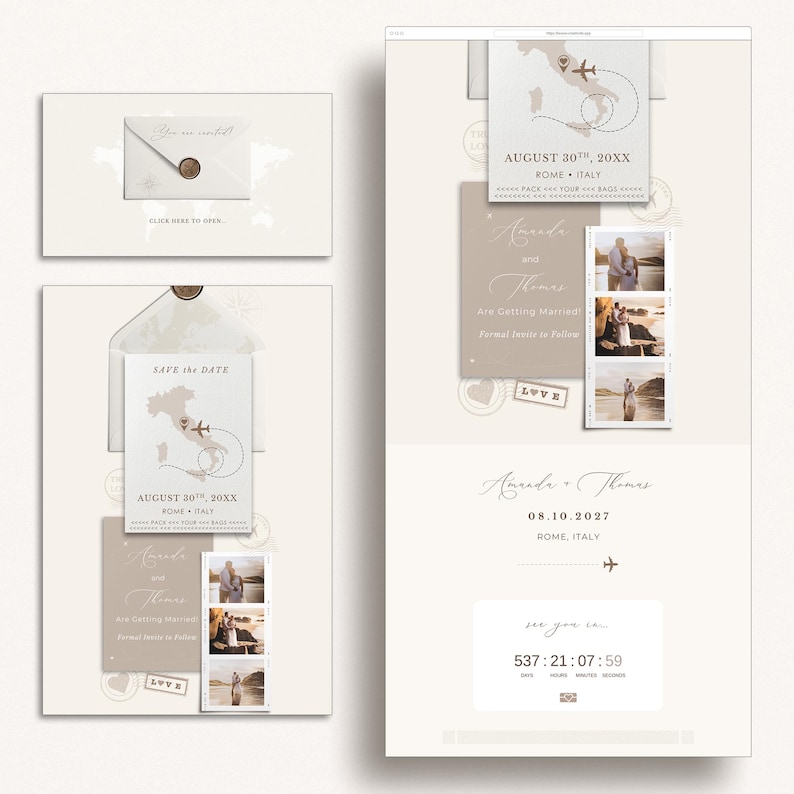 Digital Save the Date Destination Wedding Website Canva, Passport Style ...