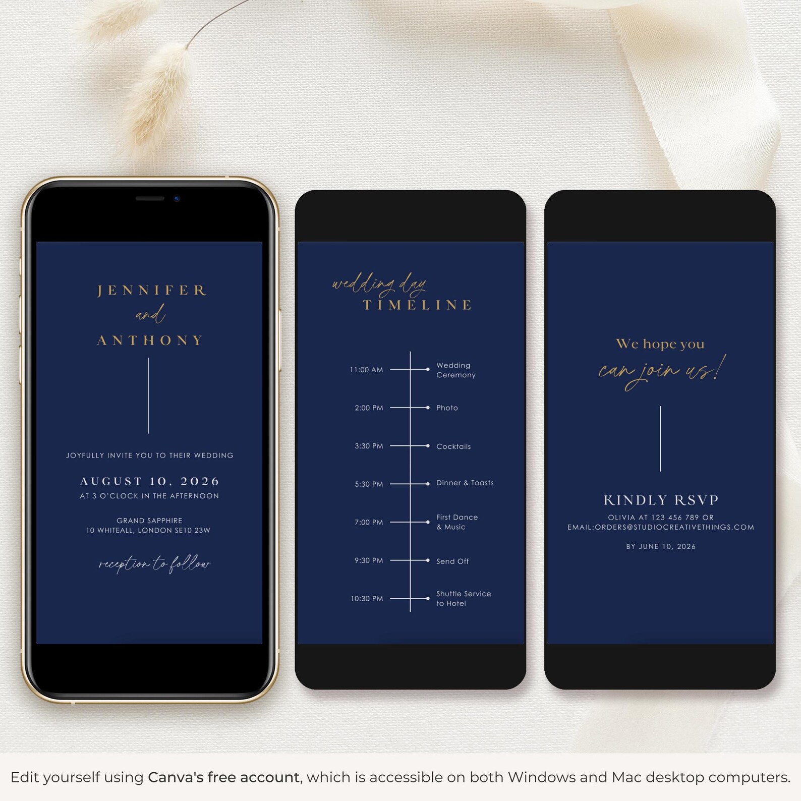 Navy Video Wedding Invitation, Digital Wedding Invitation Video With ...