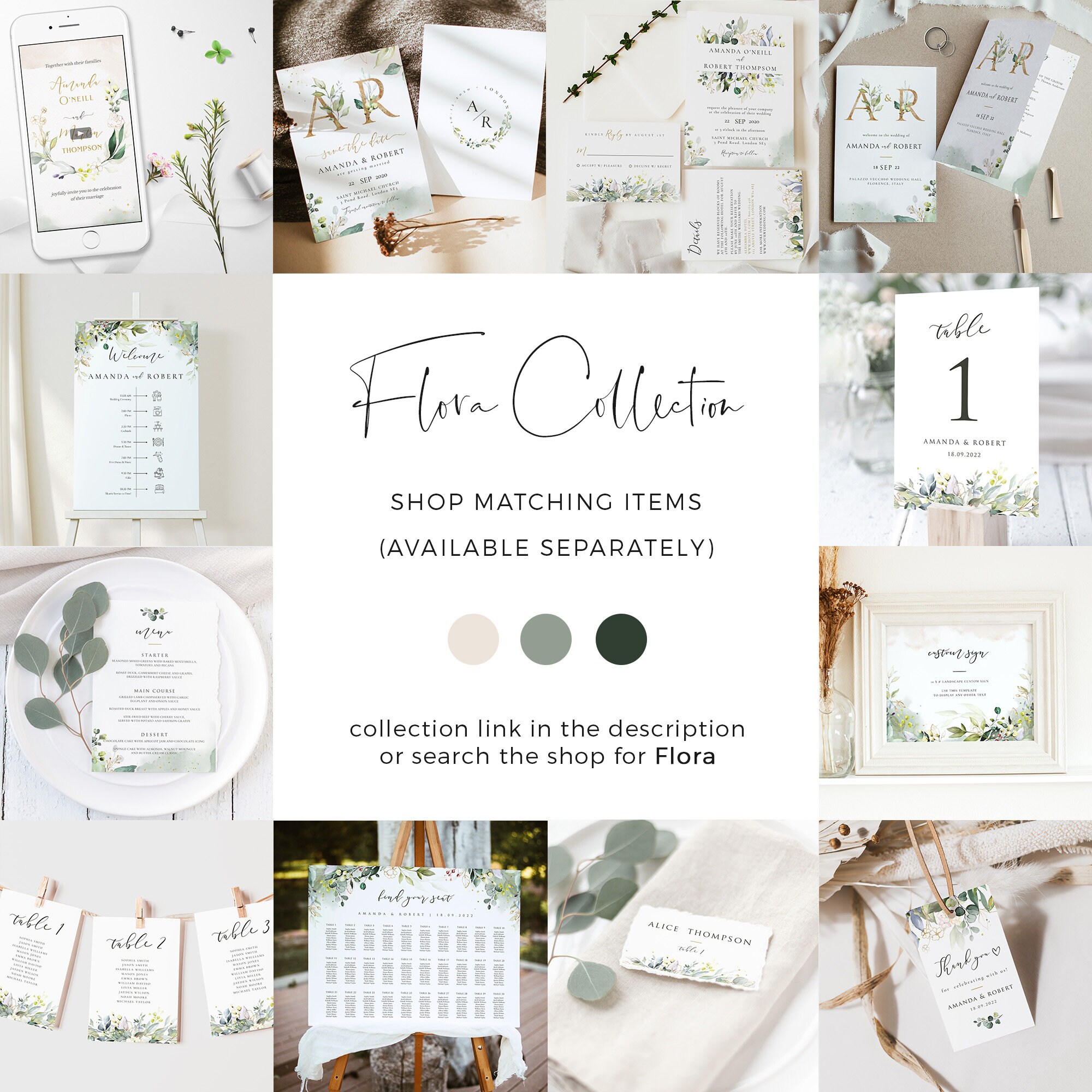FLORA Rustic Wedding Seating Cards Template, Greenery Seating Chart ...