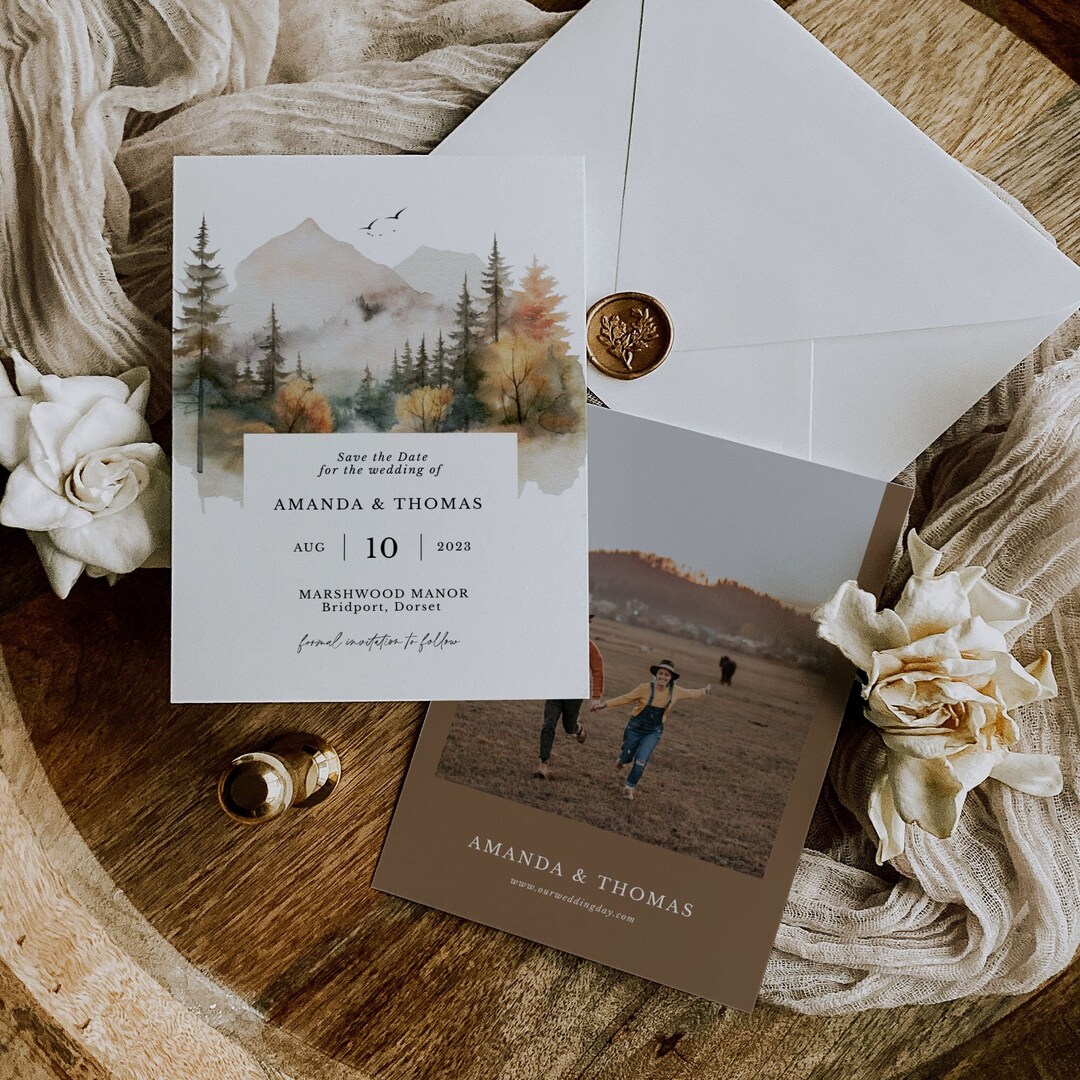ARNA Printable Save the Date Forest, Mountains Save the Date Template ...