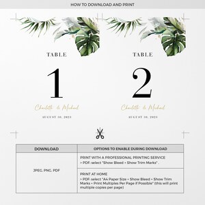Tropical Wedding Table Numbers, Table Numbers Wedding Template Digital ...