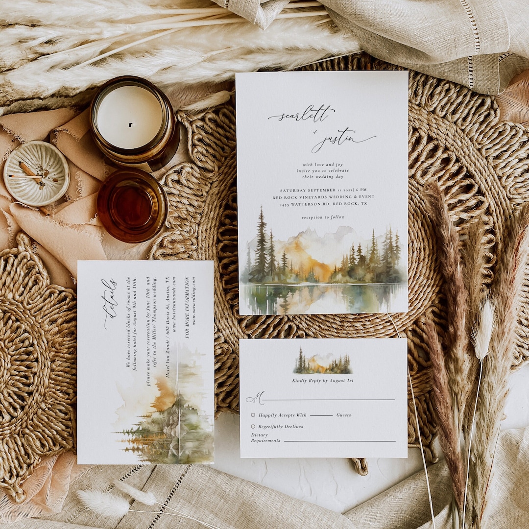 ARNA Lake Wedding Invitation Template Set, Fall Wedding Invitation ...