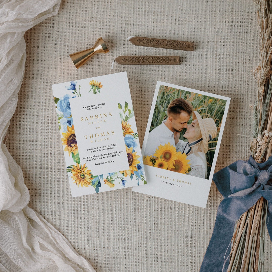 IVY Rustic Wedding Invitation Instant Download, Blue and Yellow Wedding ...