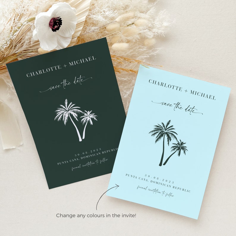 Palm Tree Save the Date Invitations Tropical Save the Date - Etsy