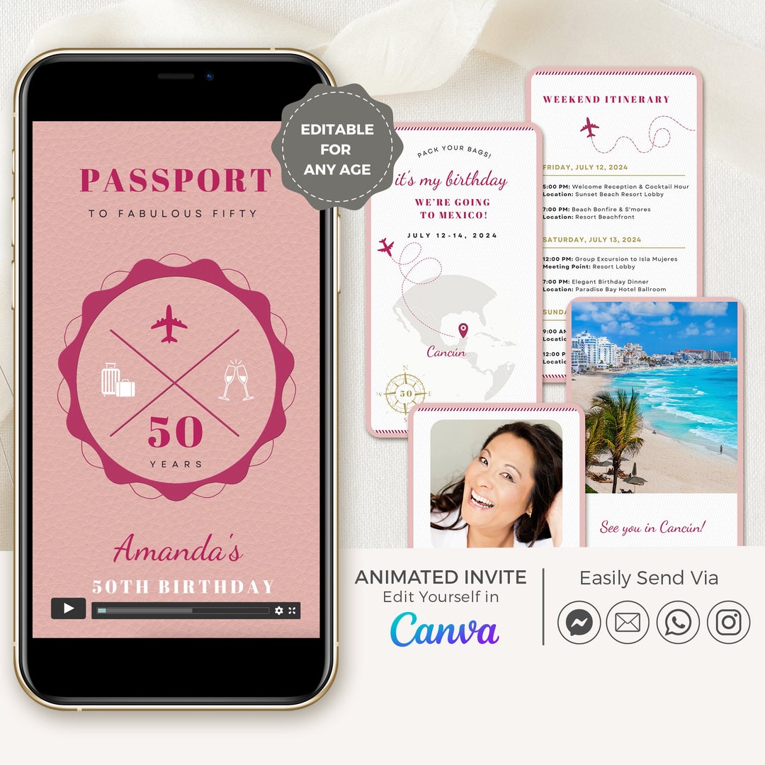 Travel Birthday Invitation for Her, Birthday Weekend Invitation ...