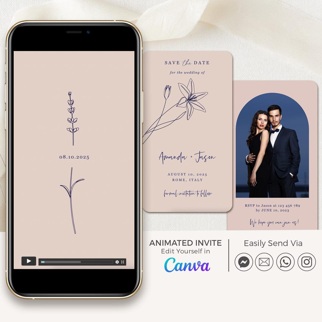 Blush and Navy Save the Date Video Template, Modern Save the Date ...