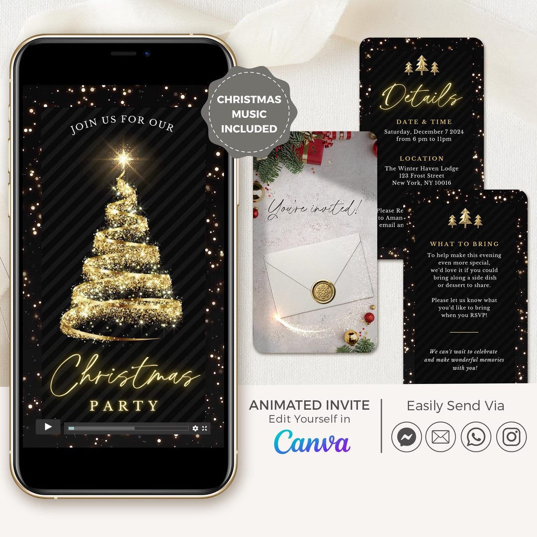 Company Holiday Party Invitation, Christmas Tree Invitation Video ...