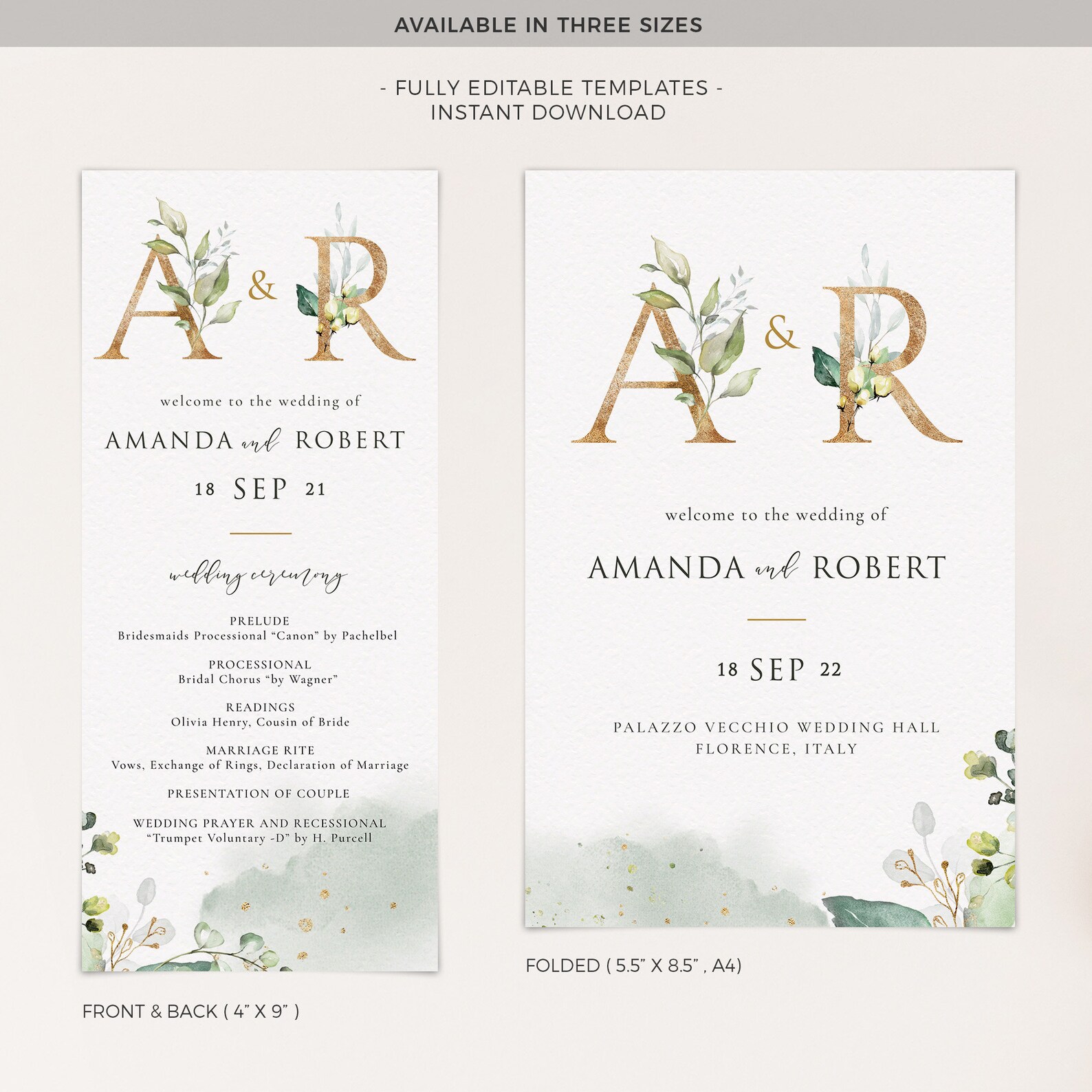 Flora Rustic Wedding Program Template Greenery Wedding - Etsy UK