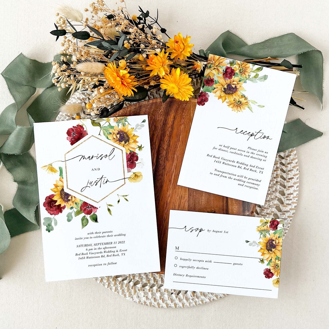 RUBY Fall Wedding Invitation Suite Template, Floral Wedding Invitation ...