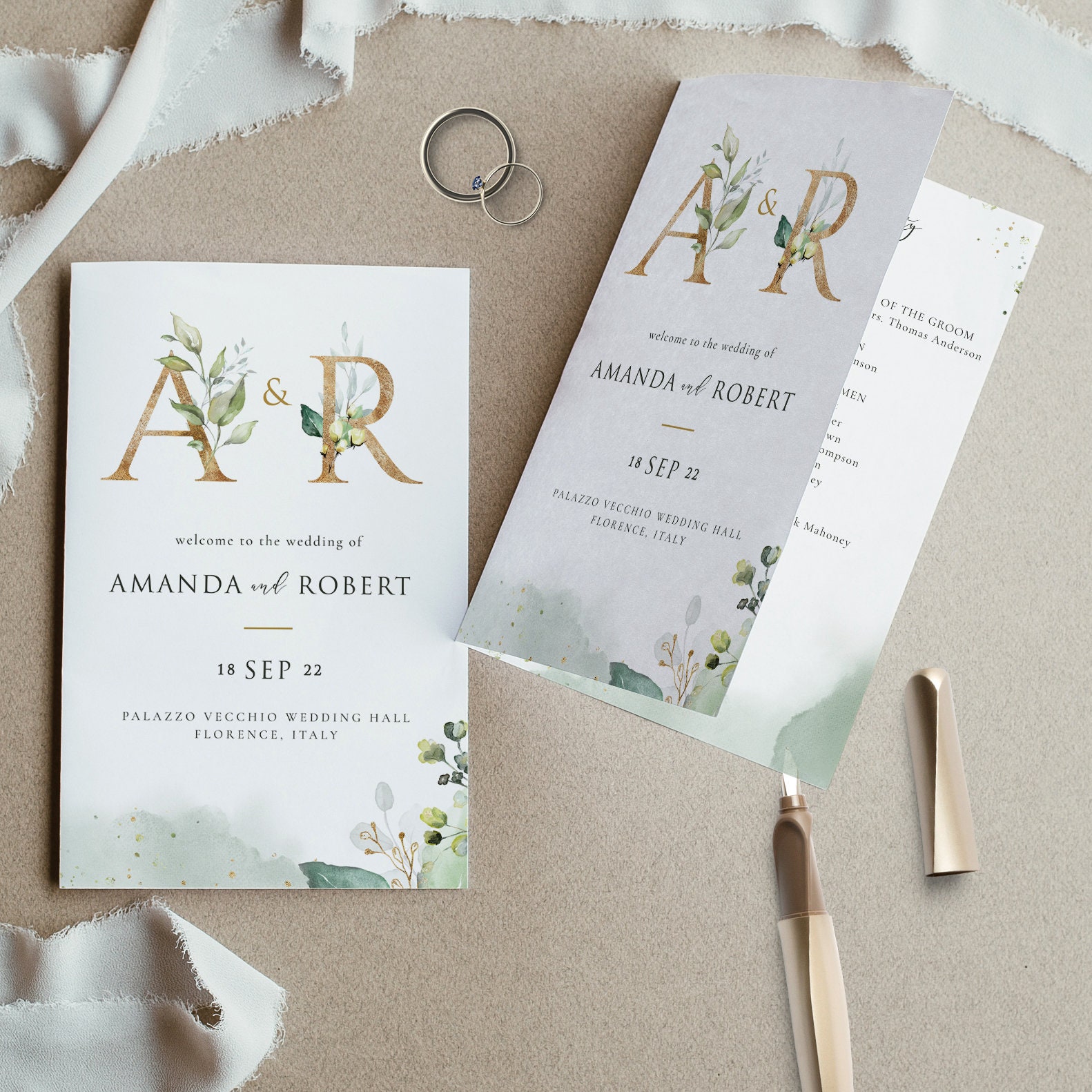 Flora Rustic Wedding Program Template Greenery Wedding | Etsy UK