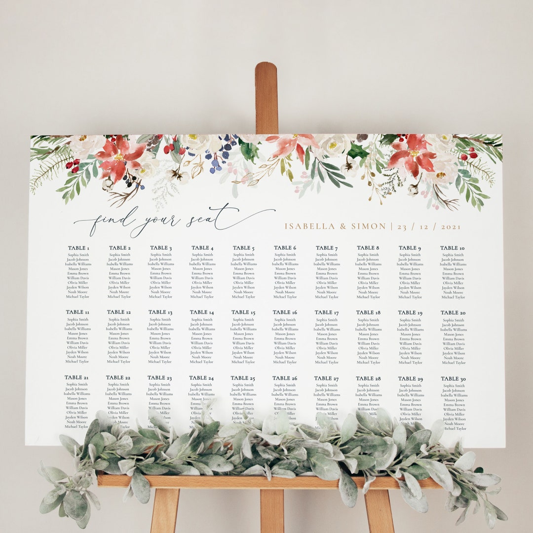 Christmas Seating Chart Template, Winter Wedding Seating Chart Template ...