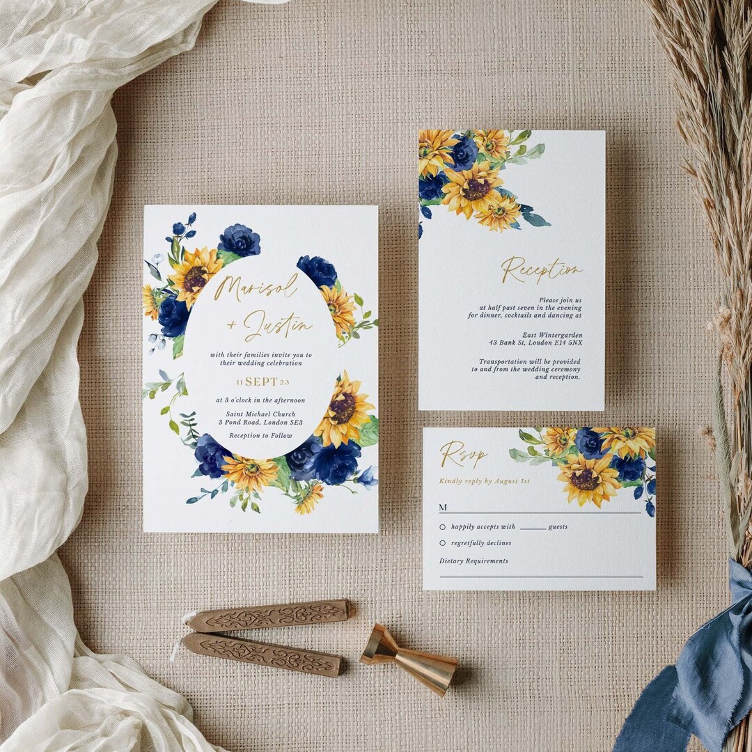 IVY Blue and Yellow Wedding Invitation Suite Template Download ...