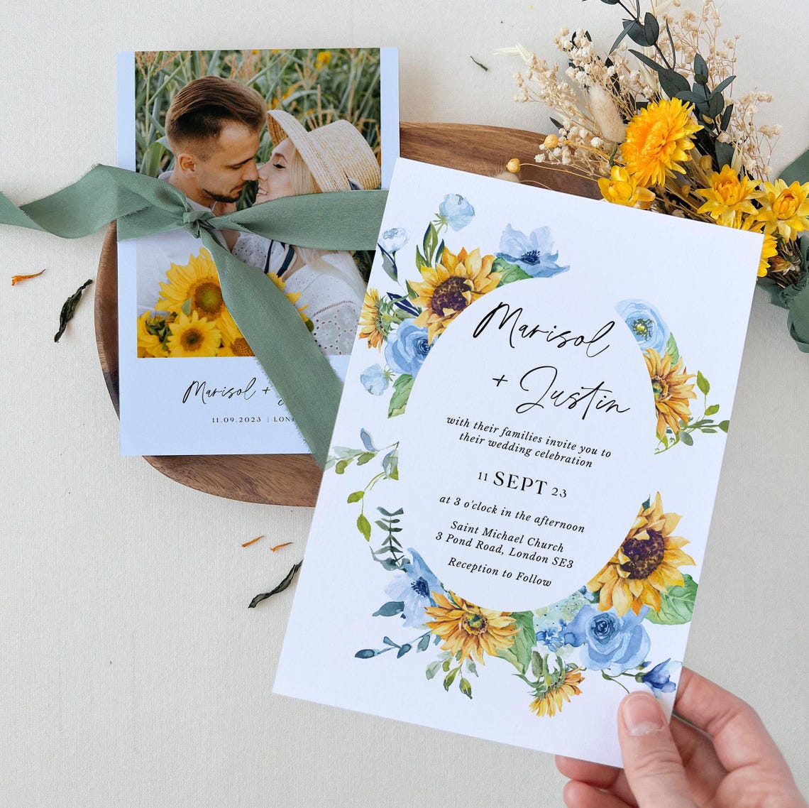 Ivy Rustic Wedding Invitation With Rsvp Template, Sunflower Wedding ...