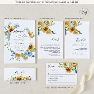 Ivy Rustic Wedding Invitation With Rsvp Template, Sunflower Wedding ...