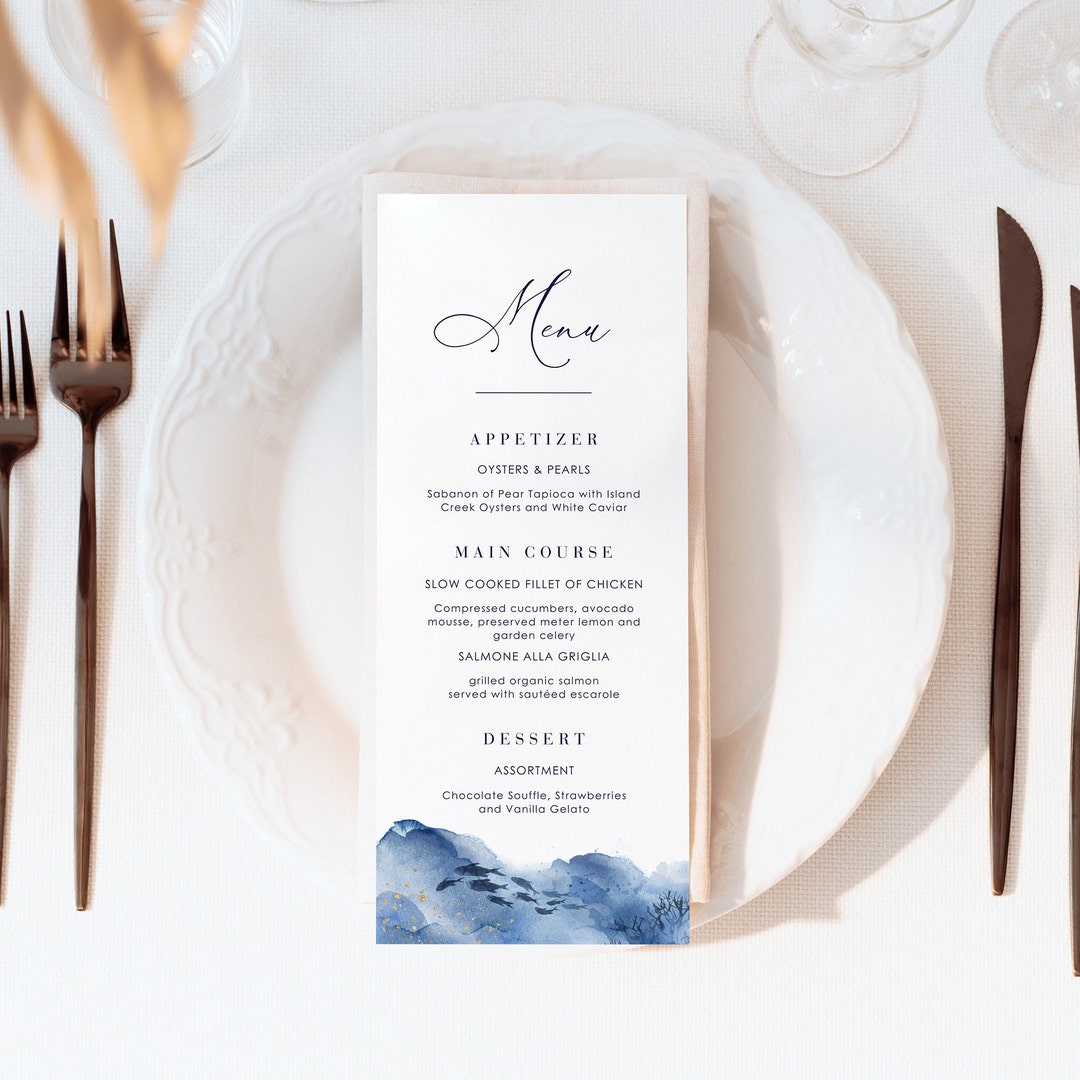 YLENIA Beach Wedding Menu Template, Nautical Wedding Menu Cards ...