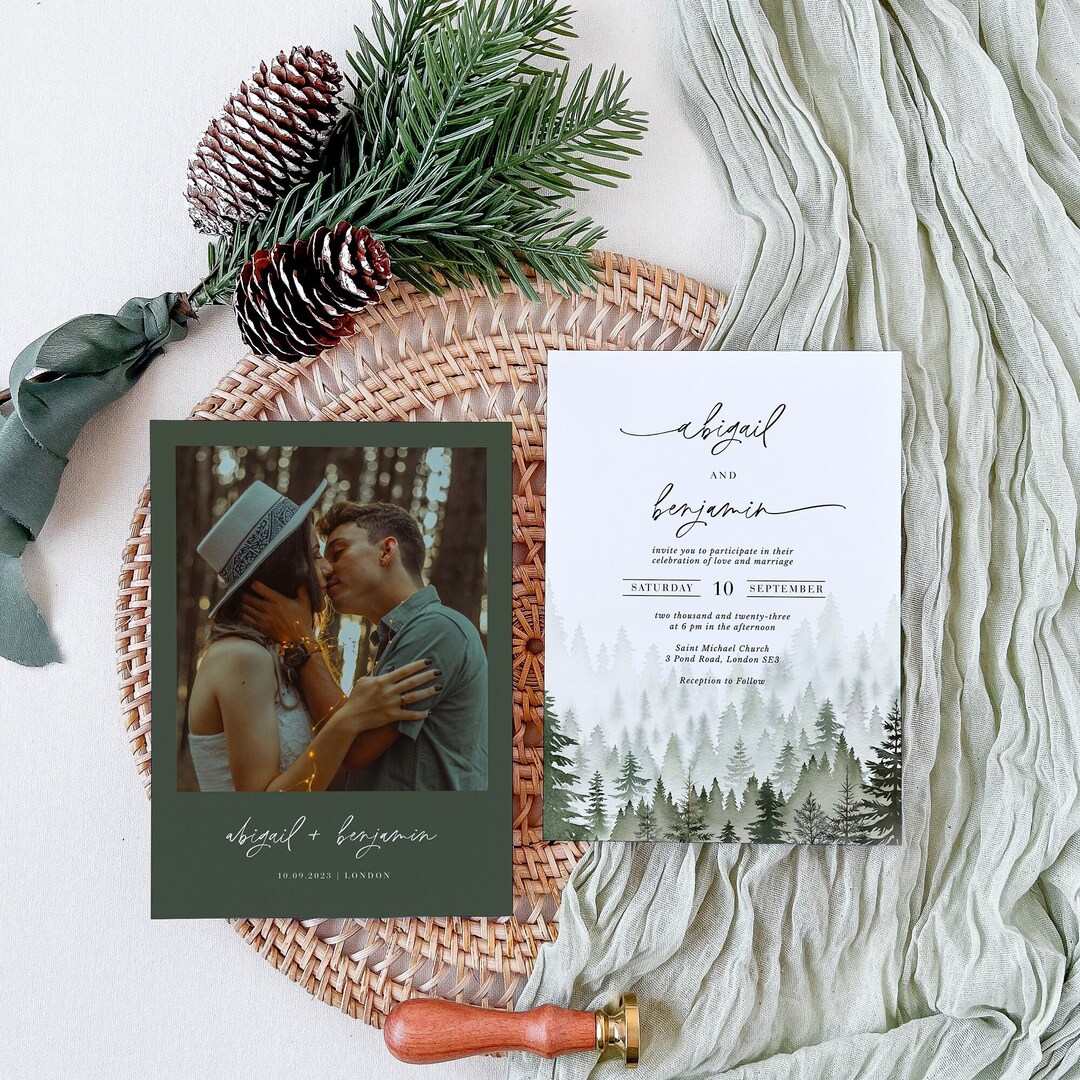 GAIA Pine Tree Wedding Invitation Template, Mountain Wedding Invitation ...