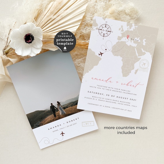 Sofia Travel theme wedding cards diy wedding invites simple wedding invitations Destination wedding announcement world map invite Etsy France