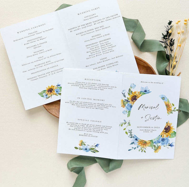 IVY Sunflower Wedding Program Template Bifold Rustic Wedding - Etsy