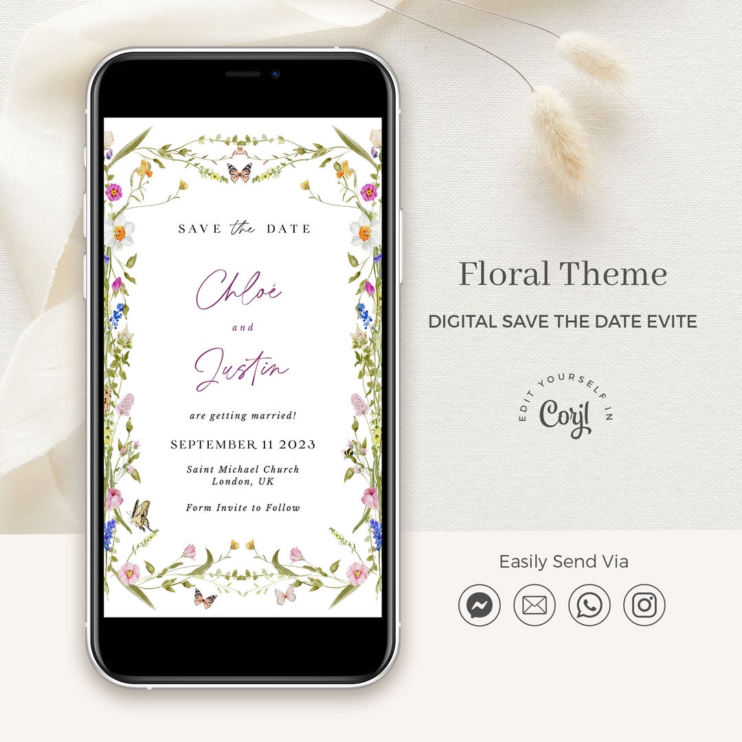 CHLOÉ Spring Save the Date Template Digital, Floral Save the Date ...