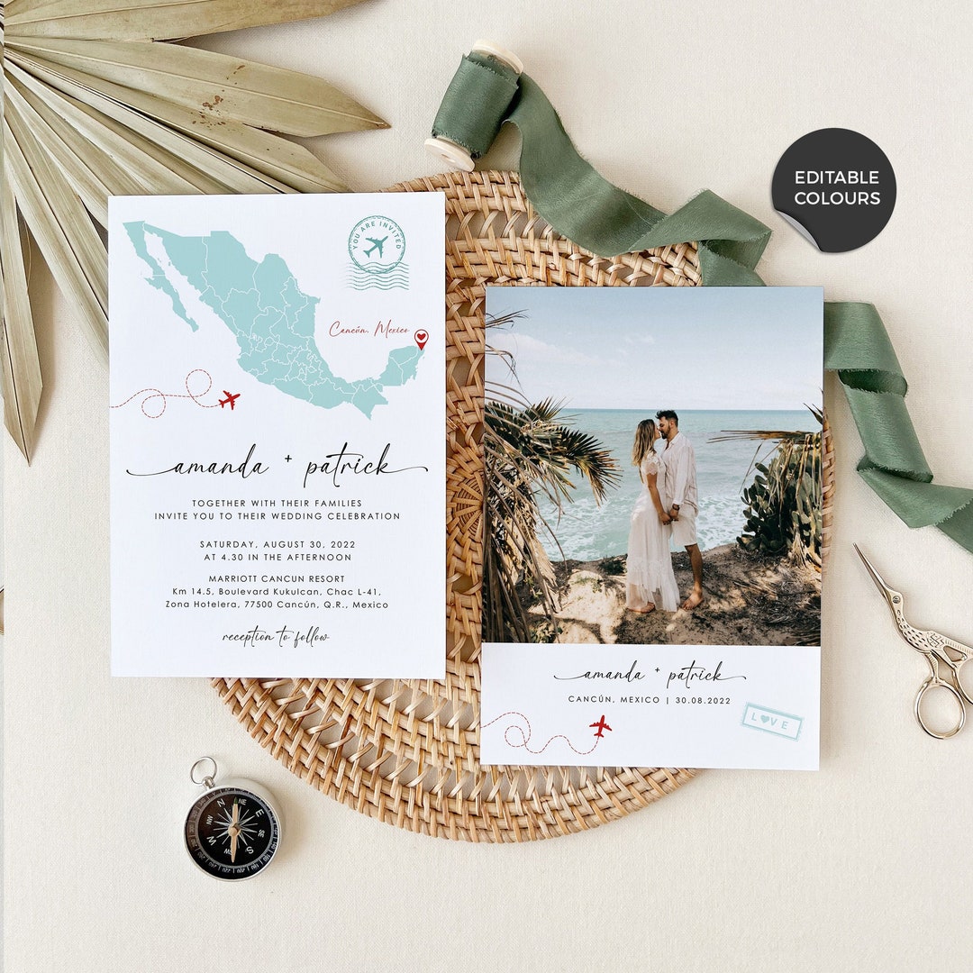 Mexico Wedding Invitation Template With Photo, Destination Wedding ...