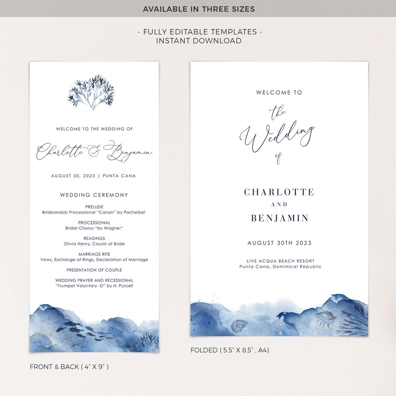 YLENIA Beach Wedding Program Template Download, Printable Wedding ...