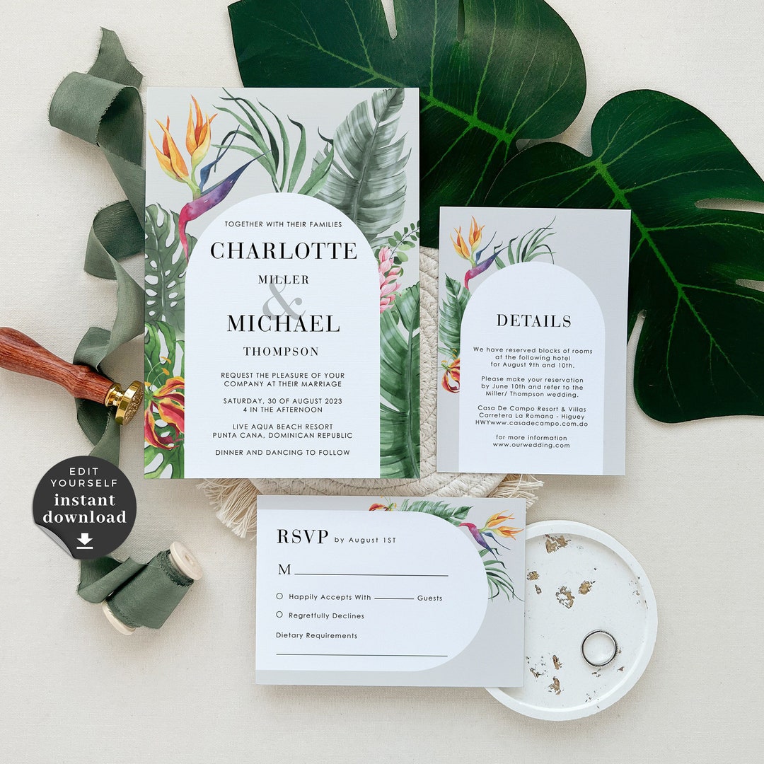 Tropical Wedding Invitation Suite, Wedding Invitation With Rsvp ...