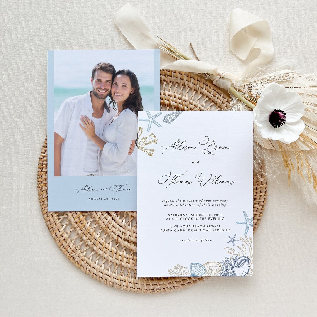 Coastal Wedding Invitation Photo Template, Ocean Wedding Invitation ...
