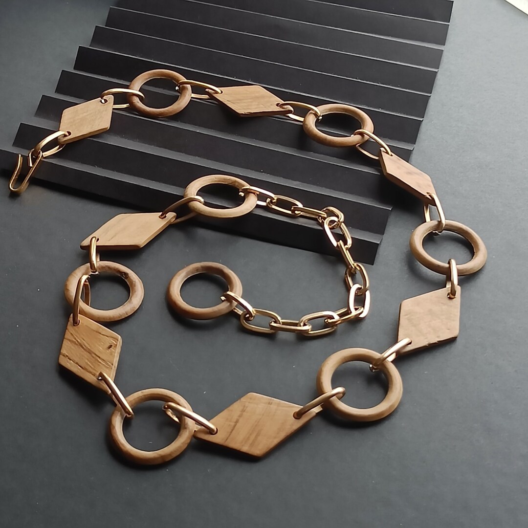 Wood Link Belt. Wood and Gold Chain Belt. RETRO CHAIN BELT. Retro 1980s ...