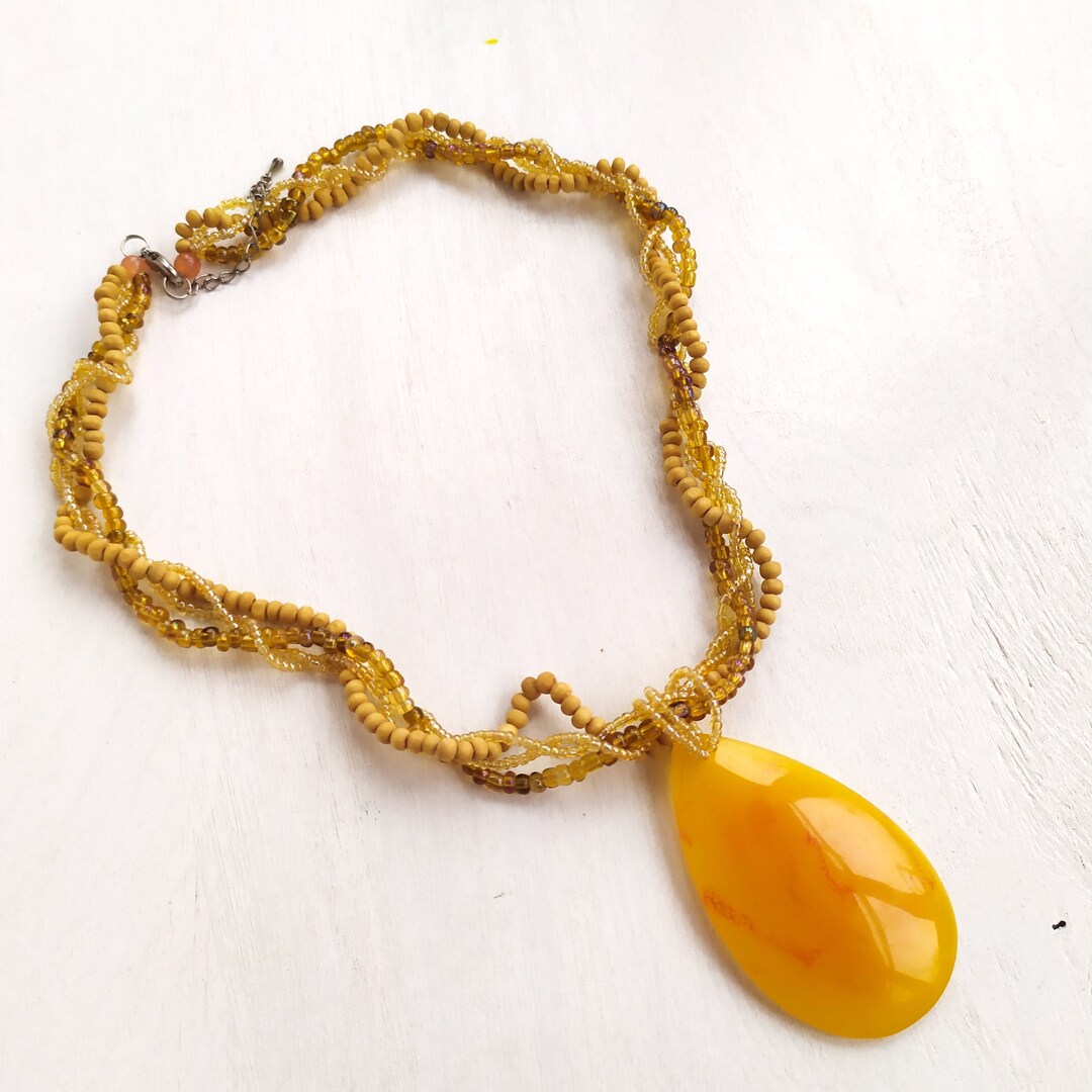 Vintage 1960s Mod Pendant Necklace, Egg Yolk Lucite With Wooden ...